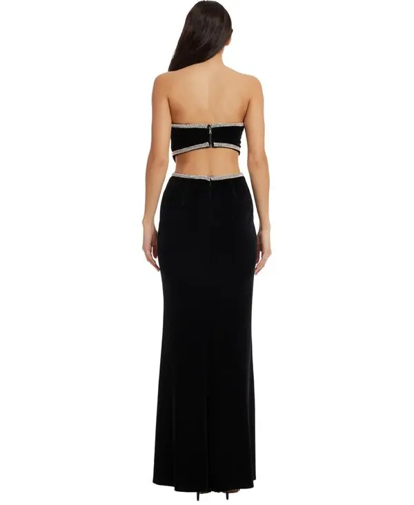 Dress The Population Ariana Strapless Crystal Trim Cut-out High Slit Gown