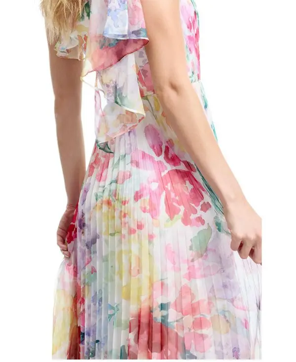 Dress The Population Leandra One-shoulder Printed Chiffon Gown