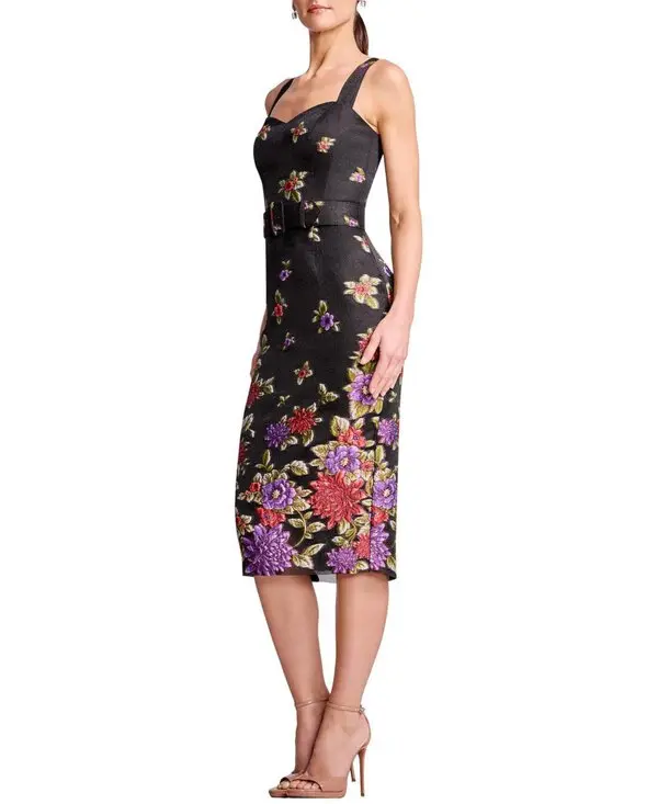 Dress The Population Nicole Belted Floral Organza Midi Dress