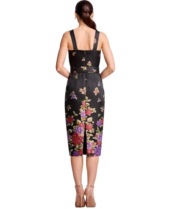 Dress The Population Nicole Belted Floral Organza Midi Dress
