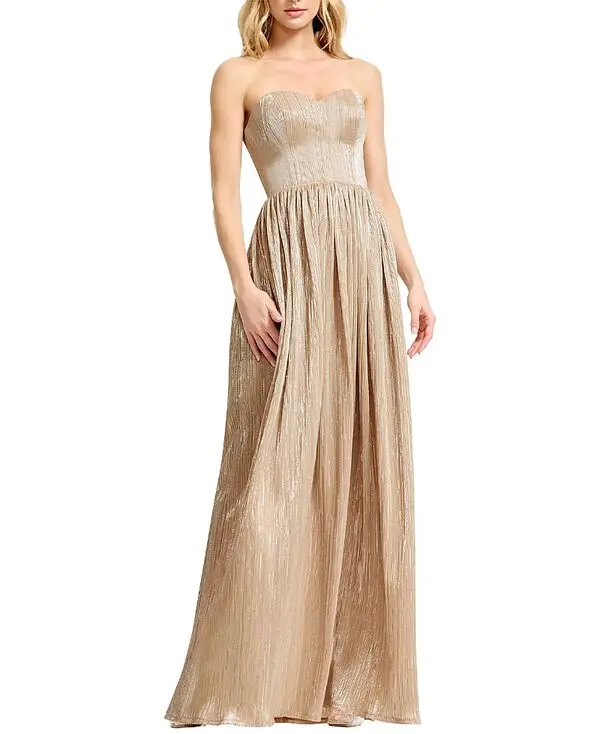 Dress The Population Audrina Pleated Plisse Maxi Gown - Champagne