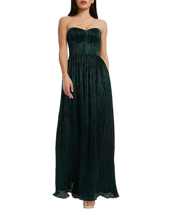 Dress The Population Audrina Pleated Plisse Maxi Gown - Deep Emerald
