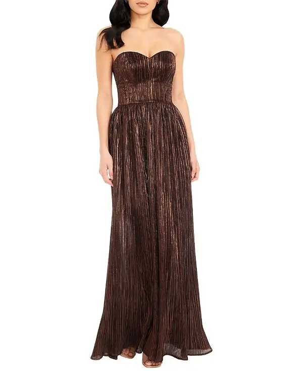 Dress The Population Audrina Plisse Maxi Gown - Mocha