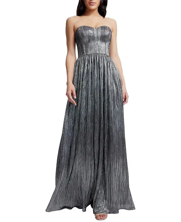 Dress The Population Audrina Plisse Maxi Gown - Silver