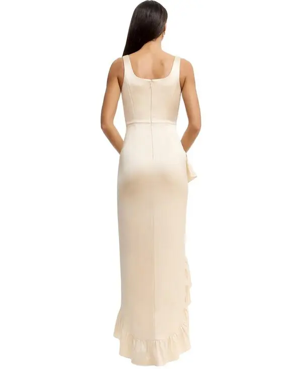 Dress The Population Charlene Square Neck Satin Cascade Ruffle Gown