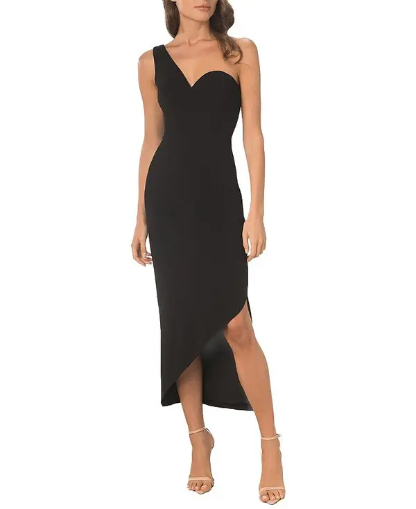 Dress The Population Magnolia One Shoulder Asymmetric Midi Dress - Black