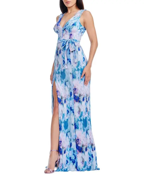 Dress The Population Sandra V-neck Pleated Floral Gown