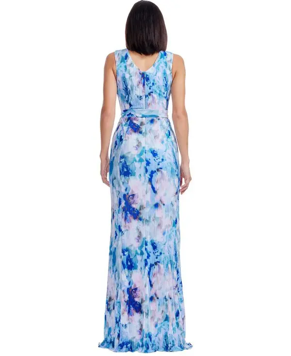 Dress The Population Sandra V-neck Pleated Floral Gown