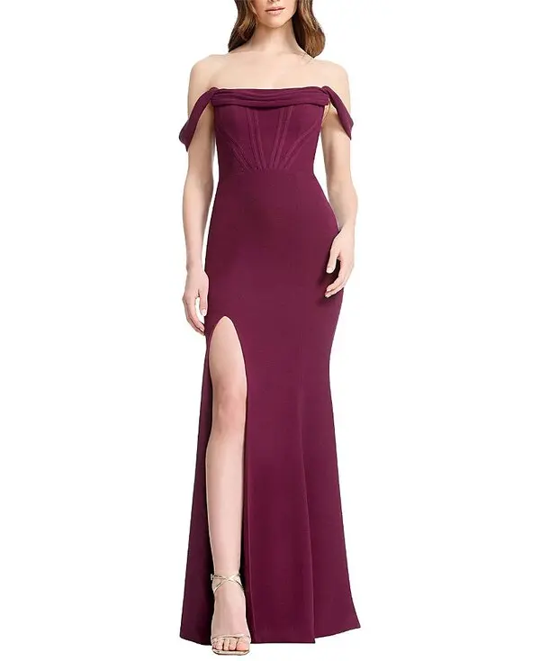 Dress The Population Melania Off-the-shoulder Draped Bustier Gown - Dark Cherry