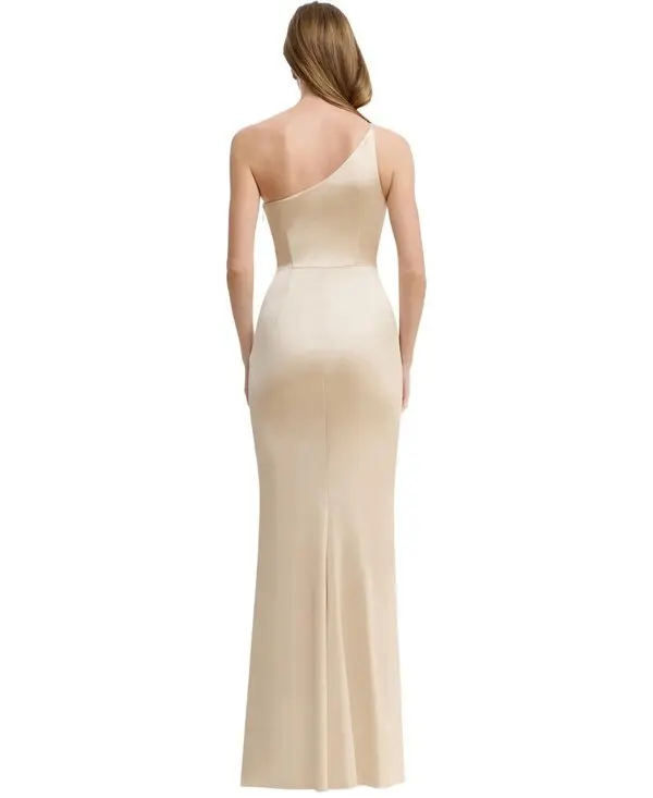 Dress The Population Amy One Shoulder Satin High Slit Gown