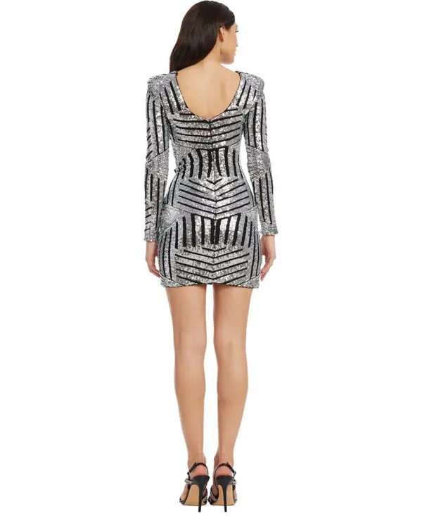 Dress The Population Nathalia Geometric Sequin Stripe Mini Dress
