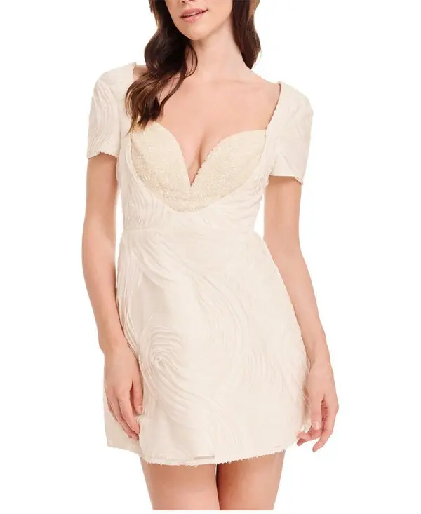 Dress The Population Francesca Cap Sleeve Sweetheart Burnout Mini Dress - Ivory