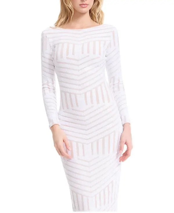 Dress The Population Emery Long Sleeve Chevron Sequin Midi Dress