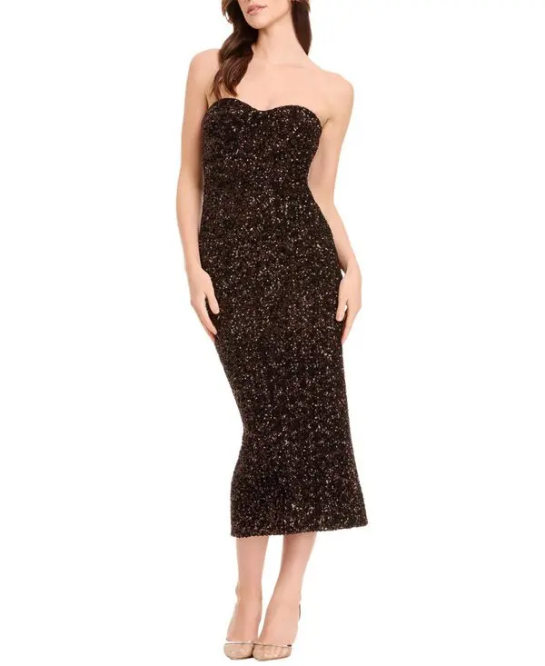 Dress The Population Vada Strapless Sweetheart Sequin Bodycon Midi Dress