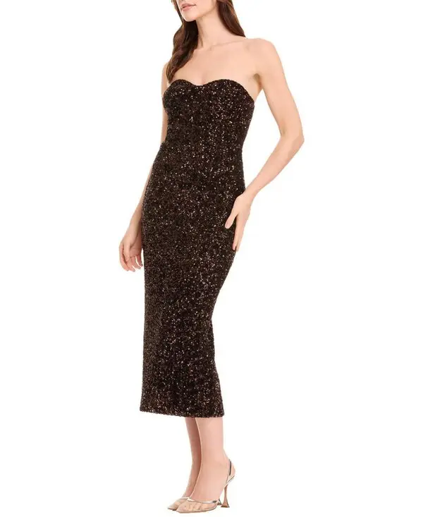 Dress The Population Vada Strapless Sweetheart Sequin Bodycon Midi Dress