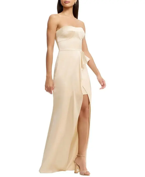 Dress The Population Kai Strapless Sweetheart Bustier Gown With Side Ruffle