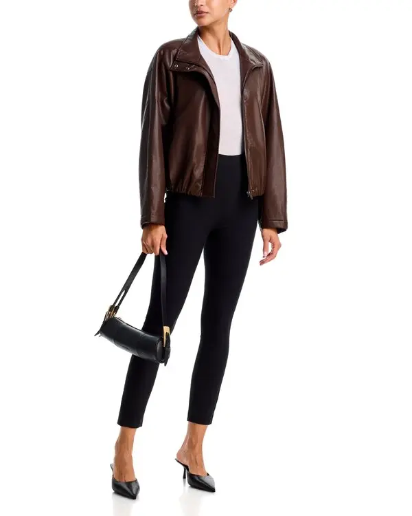Aqua Faux Leather Bomber Jacket - Brown