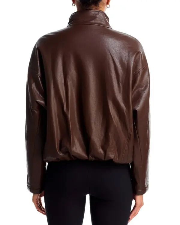 Aqua Faux Leather Bomber Jacket - Brown