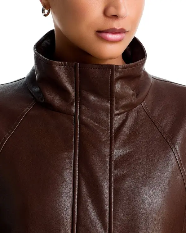Aqua Faux Leather Bomber Jacket - Brown