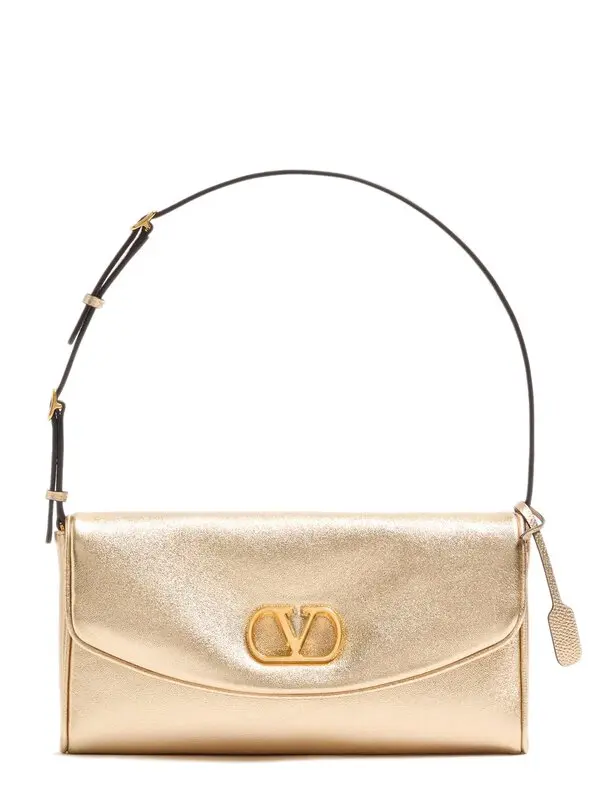 Valentino Garavani Mini Calfskin Shoulder Bag With Adjustable Handle And Magnetic Closure, 12 Cm Height - Oro