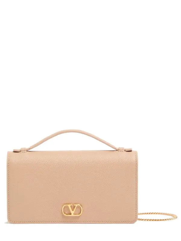 Valentino Garavani Leather Mini Crossbody Bag With Magnetic Button Closure, Antique Brass Hardware, Nappa Lining, Zip Pocket & Card Slots Made In Italy - Rosa