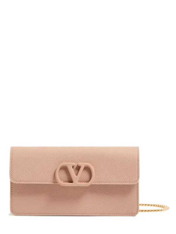 Valentino Garavani Magnetic Button Mini Leather Crossbody Bag With Removable Chain And Antique Brass Hardware - Rosa