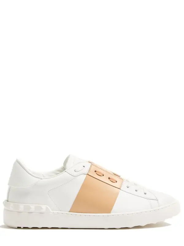 Valentino Garavani Contrast Calfskin Lace-up Sneakers With Rubber Sole - Bianco