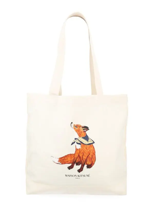 Maison Kitsuné Tote Handbag Featuring Playful Fox Design 43 Cm X 32.5 Cm - Beige