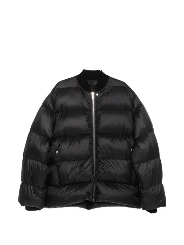 Rick Owens Padded Design Zip-up Jacket With Ribbed Band Collar And Stud Pockets - Nero