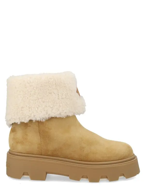 Moncler Leather Shearling Trimmed Boots - Beige