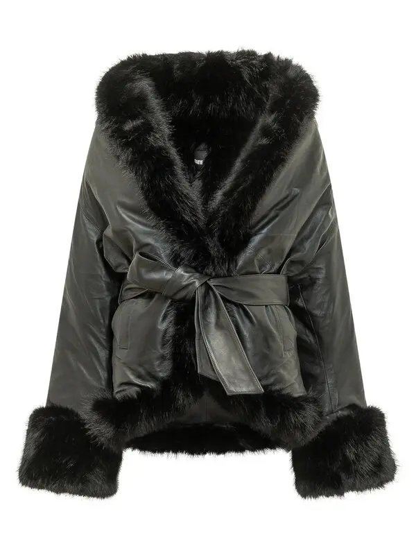 ROTATE BY BIRGER CHRISTENSEN Bonded Leather Zip-up Jacket - Black