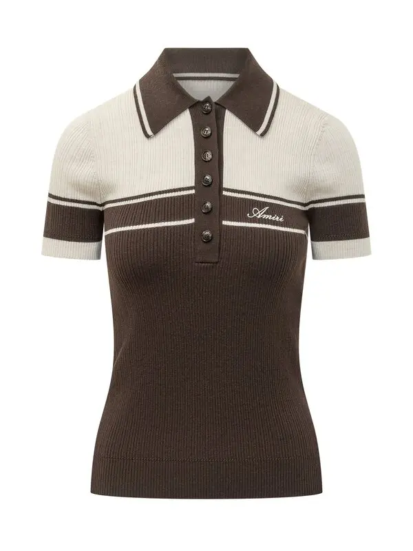 Amiri Script Knit Slim Polo - Husk