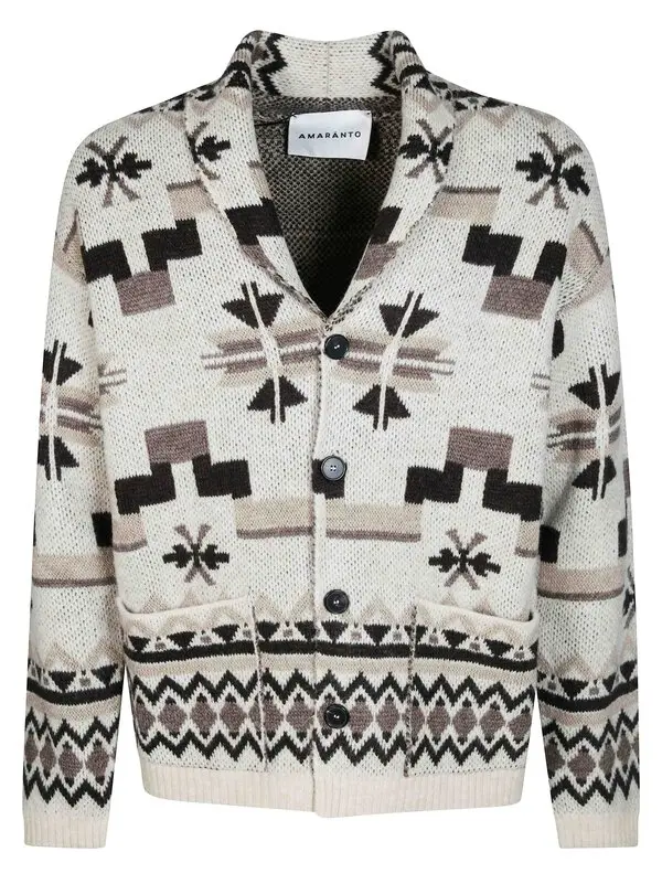 AMARANTO Shawl Collar Geometric Print Cardigan - Beige