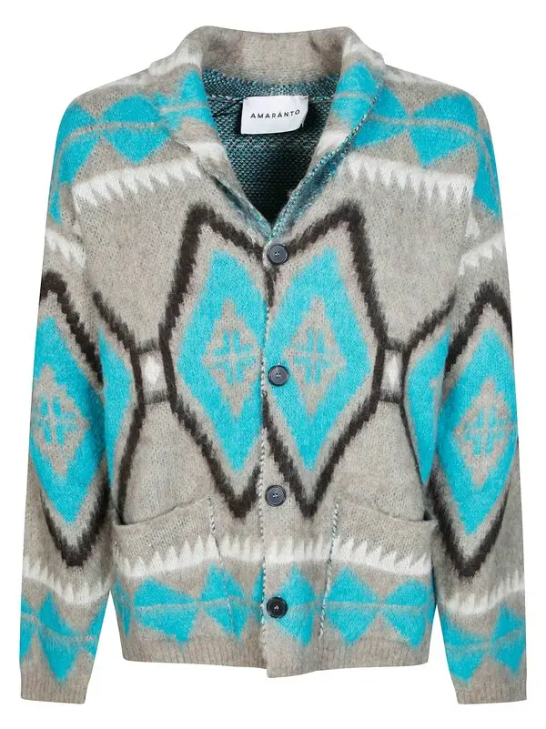 AMARANTO Shawl Collar Geometric Print Cardigan - Blu