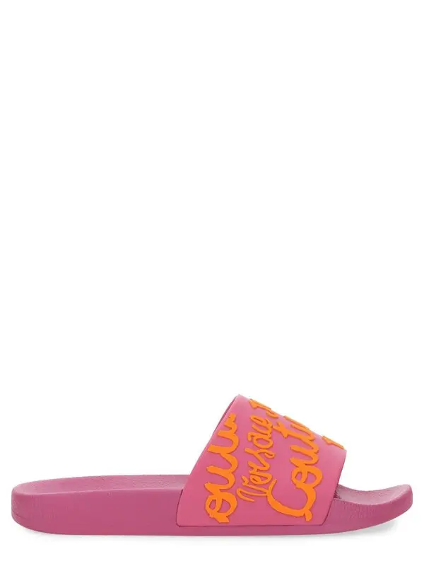 Versace Fashion Slide Sandal With Logo - Pink