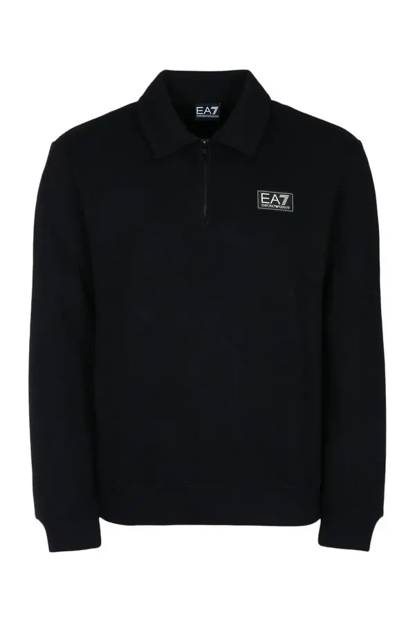 E.A.7 Ea7 Emporio Armani Refined Cotton Knit Half-zip Top