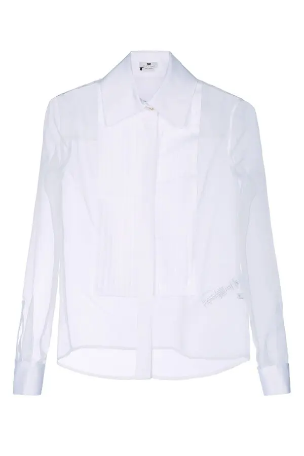 Elisabetta Franchi Sheer Button-up Shirt With Elegant Draping - Avorio