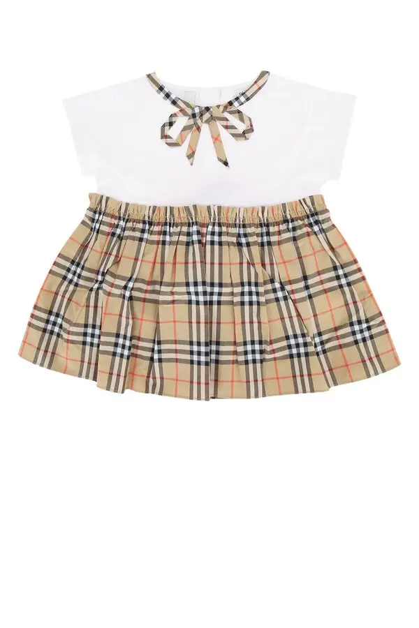 BURBERRY JR Burberry Checked Cotton Bow Dress
