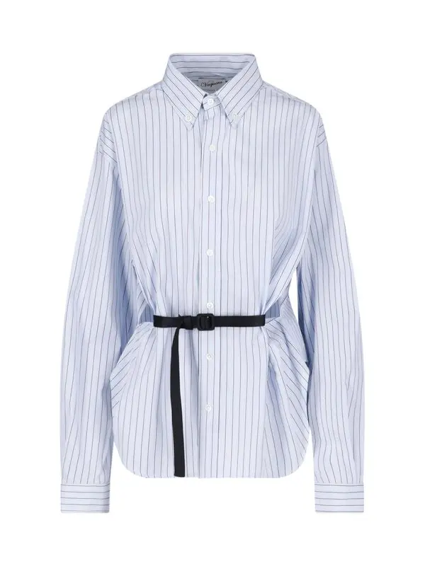 Vaquera Belted Striped Button-up Shirt - Light Blue