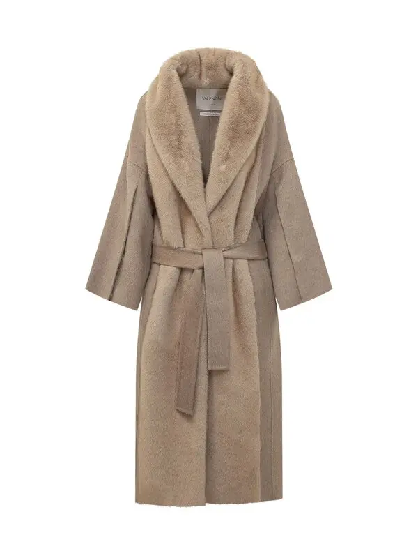 VALENTINI 1972 Wool Alpaca Blend Eco Fur Trimmed Coat - Sand