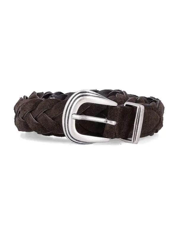 MANCINI 1979 Woven Suede Braided Belt With Triptych Hardware, 2.5 Cm - Dark Brown