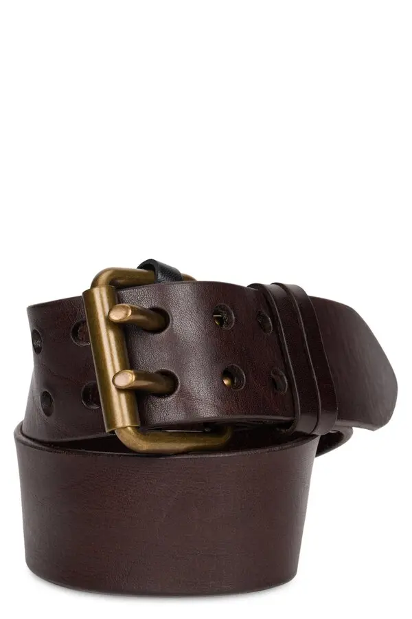 Saint Laurent Leather Belt With Gold Buckle - Brown