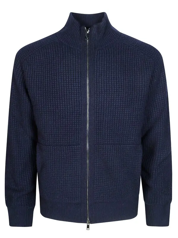 Altea Textured Full-zip Sweater Jacket With Stand Collar - Blu