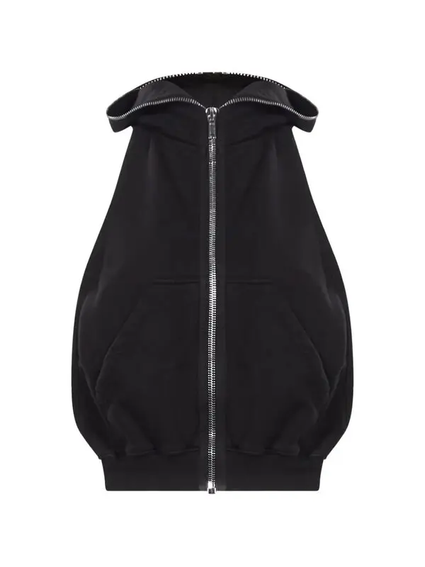 Rick Owens Hooded Sleeveless Zip Front Sweatshirt - Nero