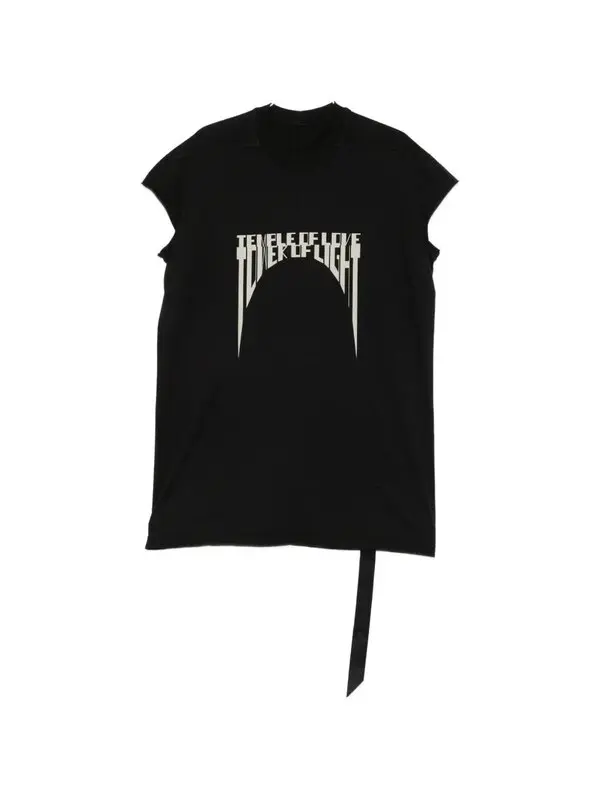 Rick Owens Ribbed Sleeveless Crew Neck T-shirt With Raw Edges And Front Print Oversized Fit - Nero