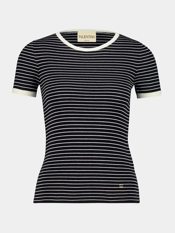 Valentino Garavani Ribbed-trim Vlogo Crewneck T-shirt - Blu