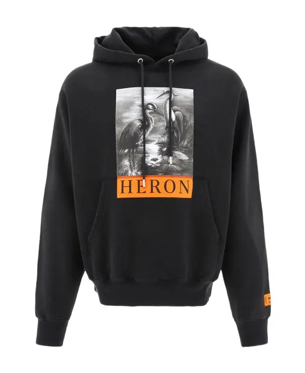 Heron Preston Graphic Print Drawstring Hoodie - Black