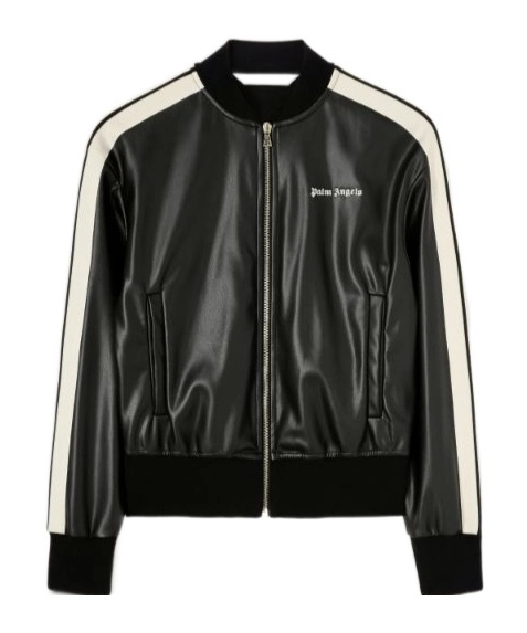 Palm Angels Logo Embroidered Zipped Bomber Jacket - Black White