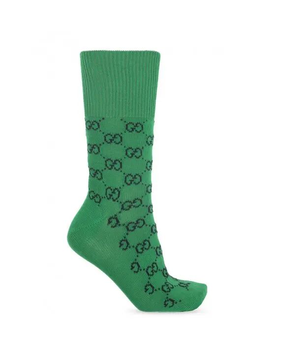 Gucci Monogram Intarsia Knit Crew Socks - Green