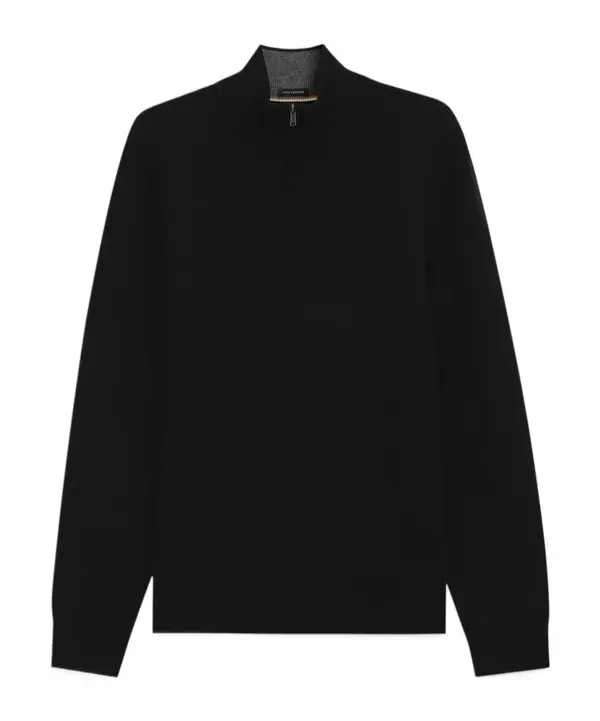 Hugo Boss Boss Virgin Wool And Cashmere Zip Neck Sweater - Black
